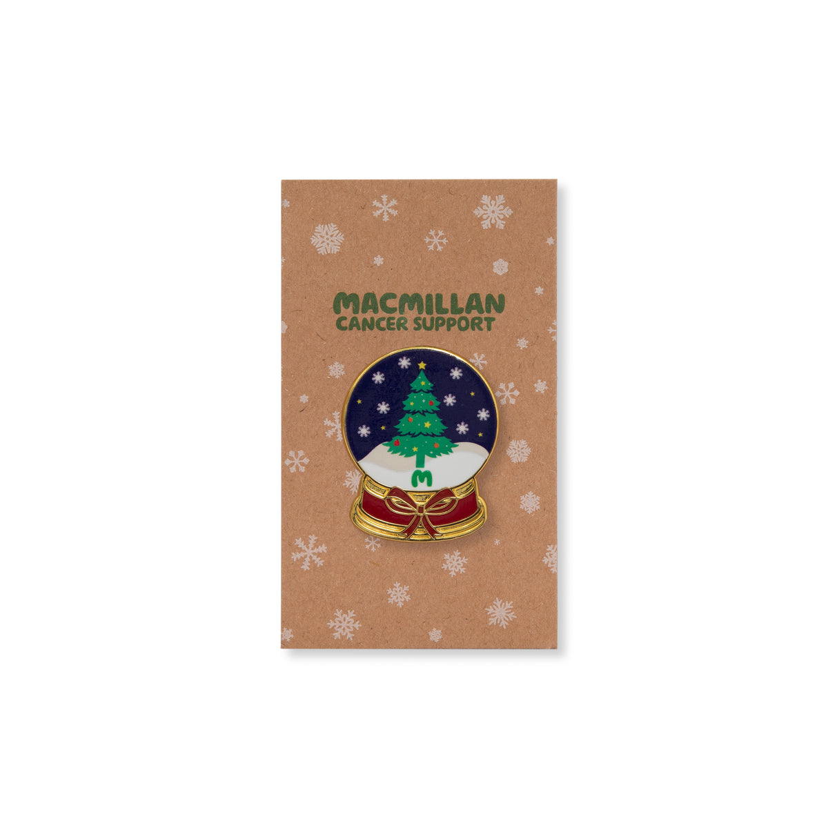 Snowglobe festive pin badge – Macmillan Cancer Support Shop