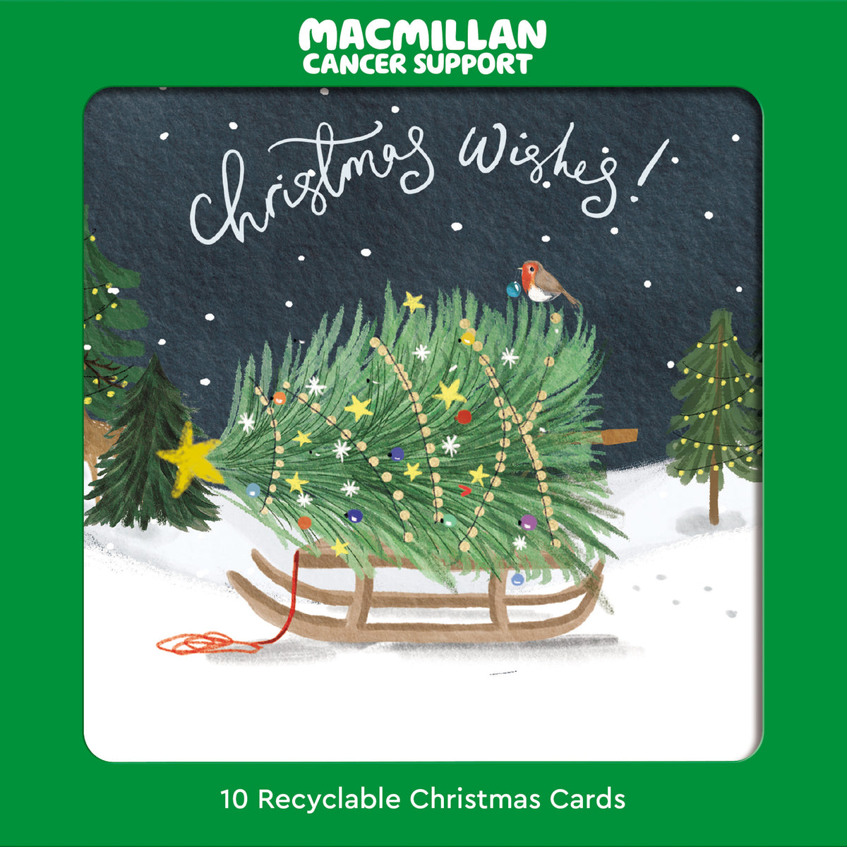 Christmas Tree Sleigh Christmas Card - 10 Pack – Macmillan Cancer ...