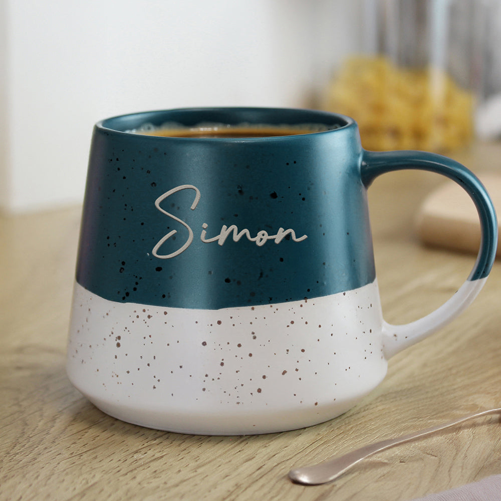 Personalised Name Blue Speckled Ceramic Mug – Macmillan Cancer Support Shop