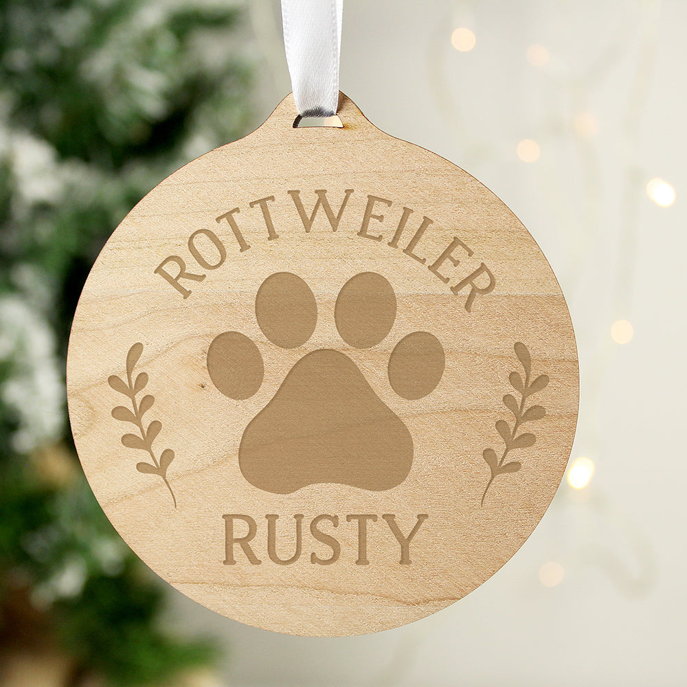 Personalised Dog Breed Round Wooden Bauble – Macmillan Cancer Support Shop