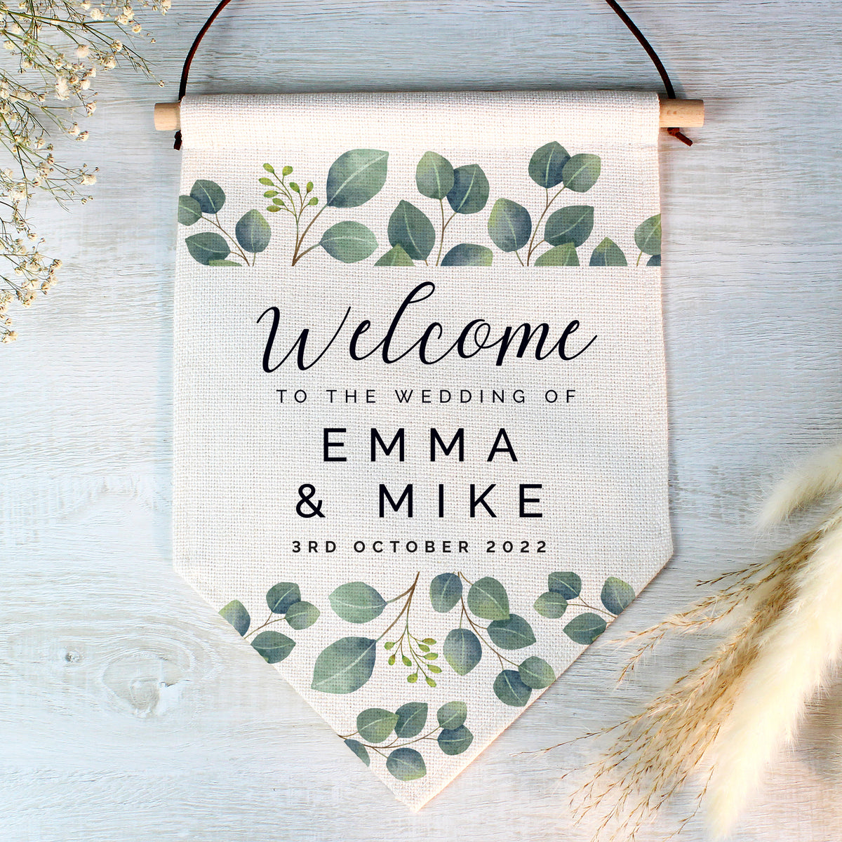Personalised botanical hanging wedding banner – Macmillan Cancer ...